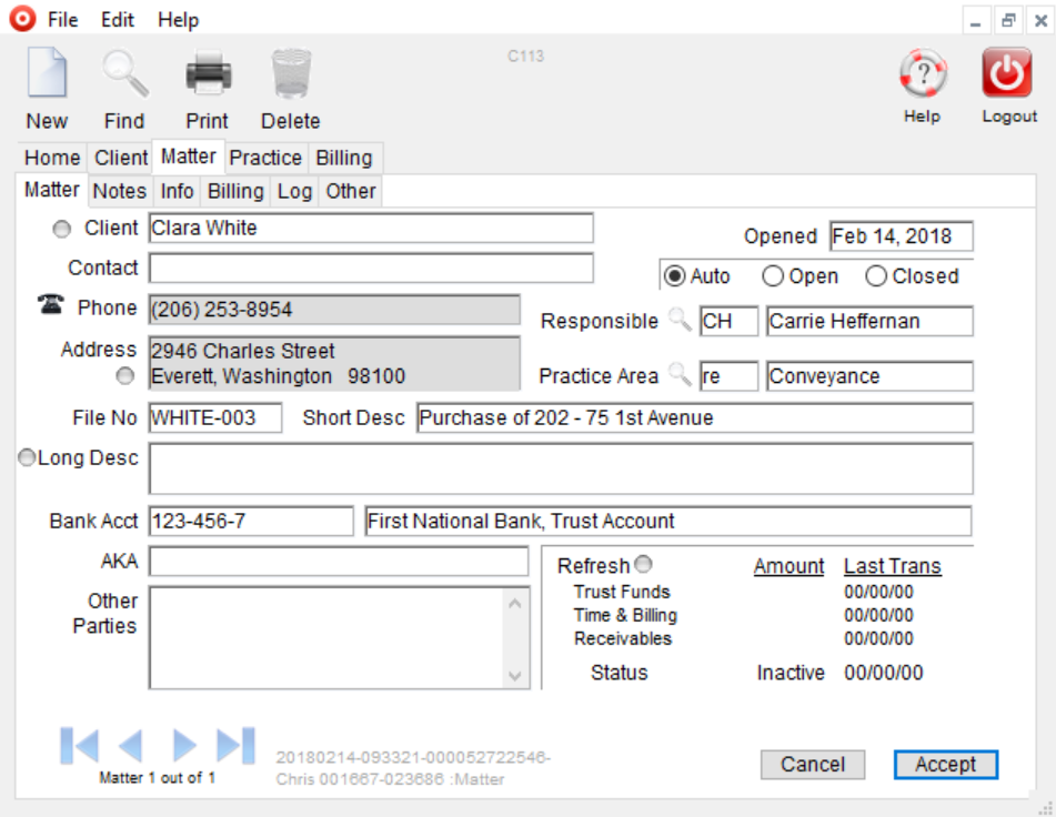 Creating New Client and Matter Cards – Brief Accounting Support Desk